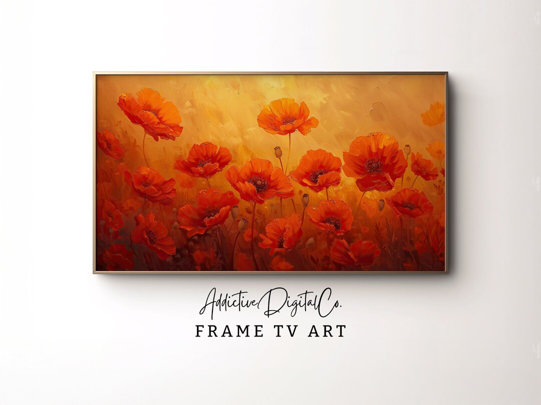 Modern Poppy Flower Frame Tv Art, Summer Floral Tv Decor, Orange ...