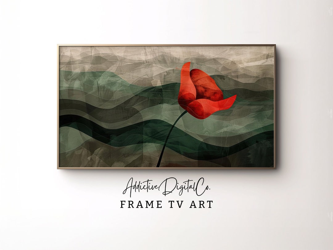 Abstract Poppy Frame Tv Art, Modern Floral Tv Decor, Red Green Digital ...