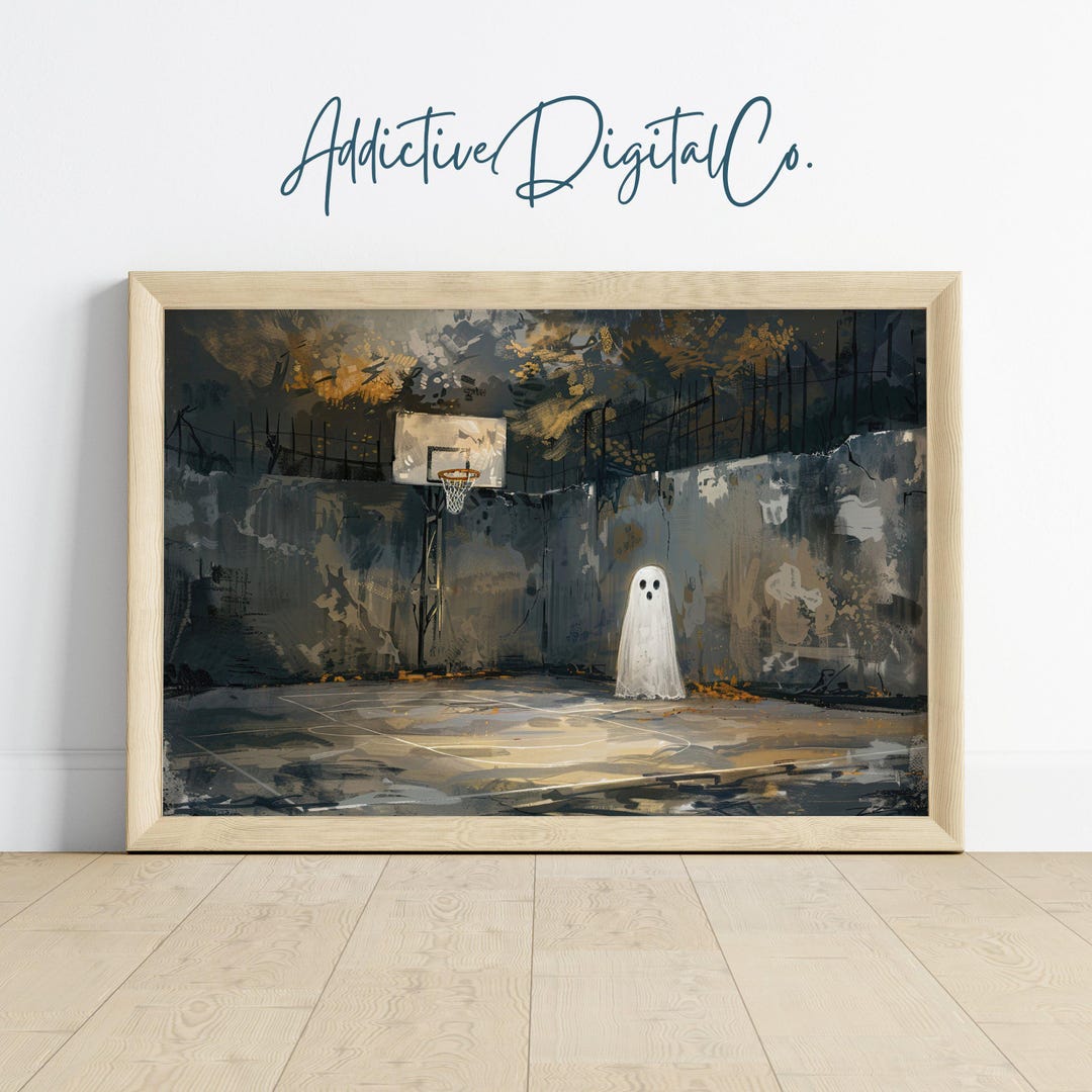 Ghost Basketball Court Printable Wall Art, Moody Ghostly Scene Painting ...