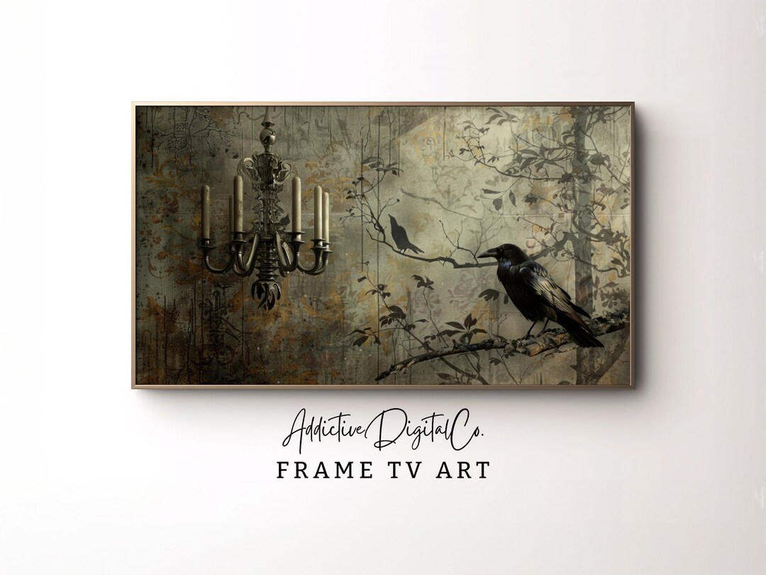 Gothic Raven Frame TV Art, Autumn Mystical Tv Decor, Dark Vintage Bird ...