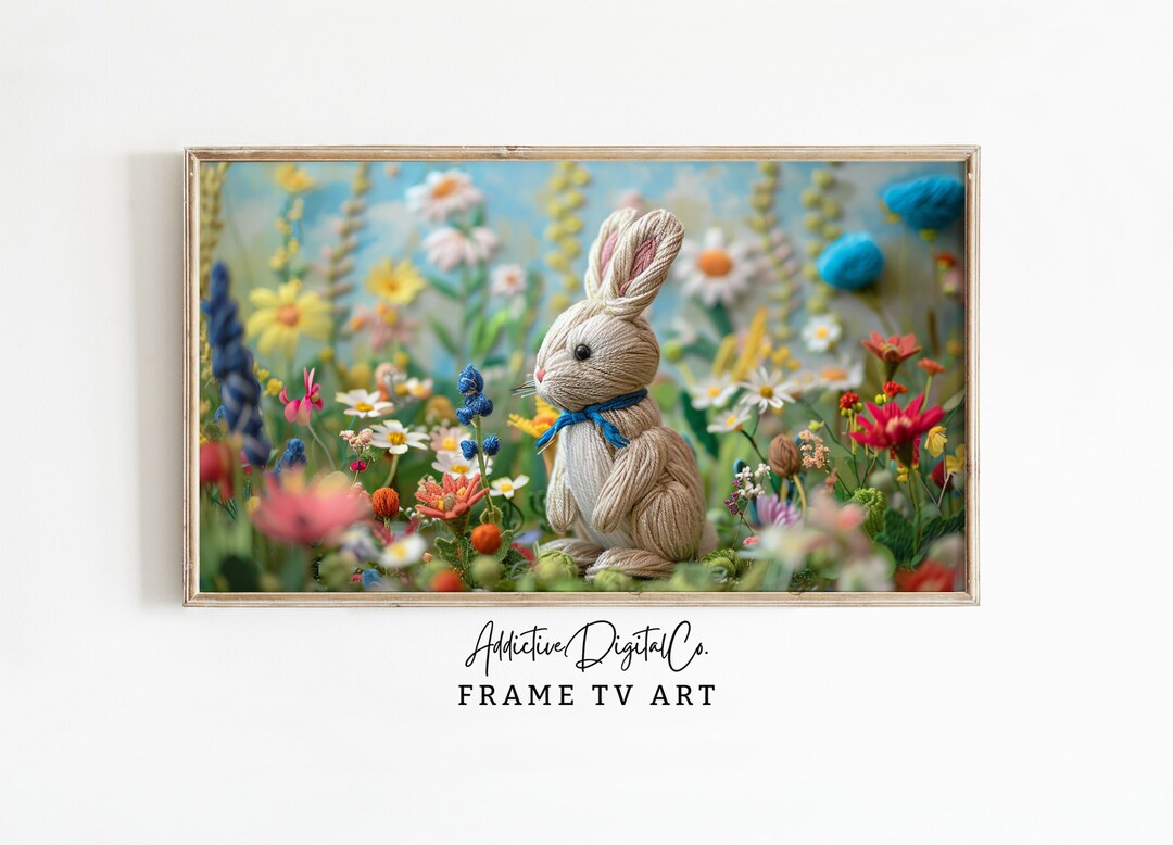 Spring Bunny Frame Tv Art, Embroidered Easter Art Tv Decor, Rabbit Tv ...