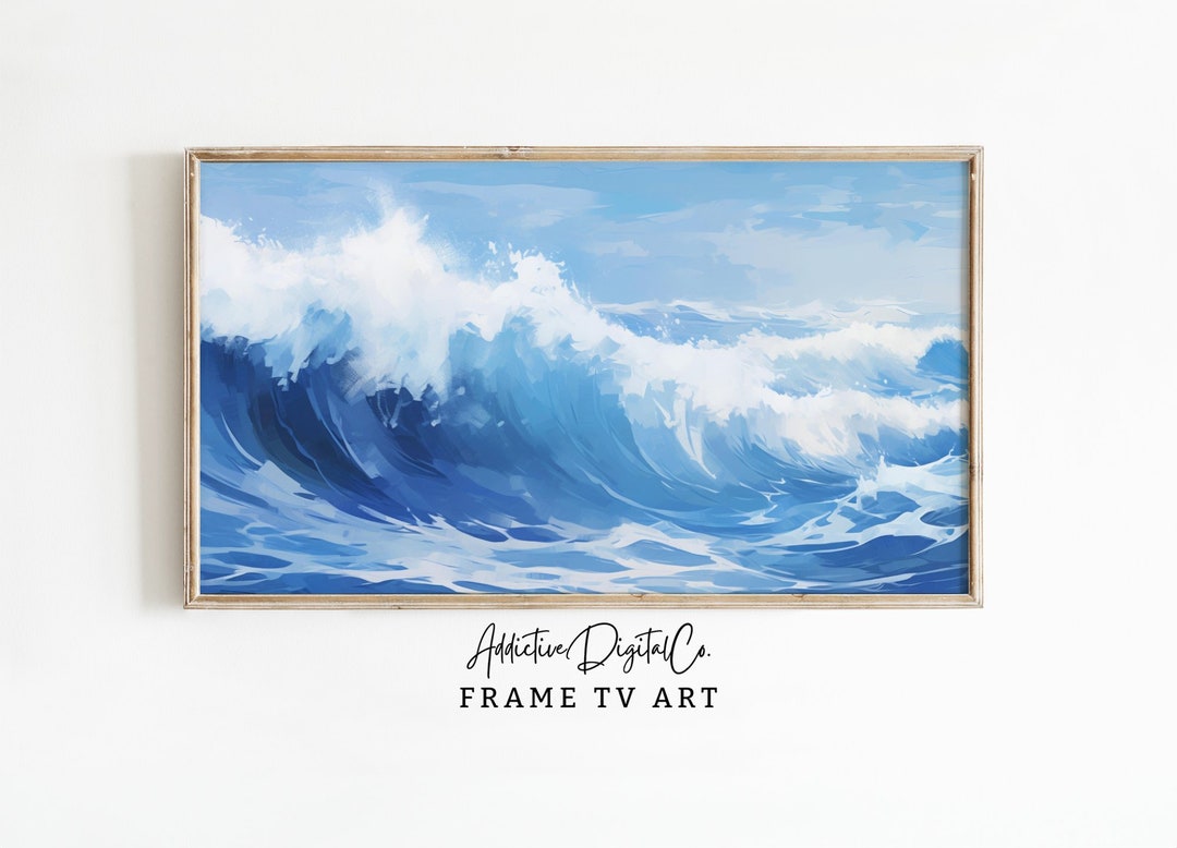 Dynamic Ocean Waves Frame TV Art, Summer Beachside Tv Decor, Blue ...
