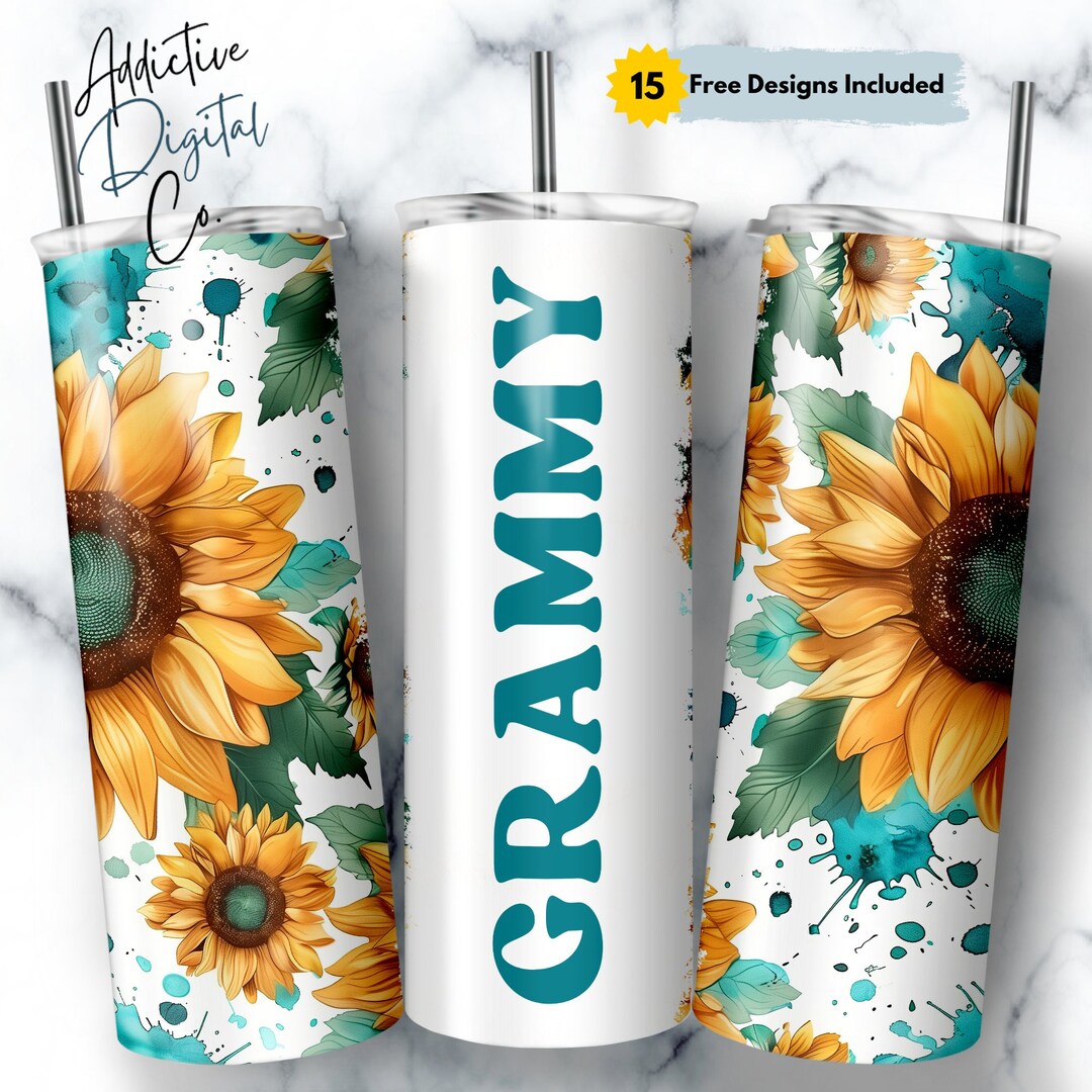 Grammy Tumbler Wrap, Sunflower Floral Grandma Seamless Sublimation ...
