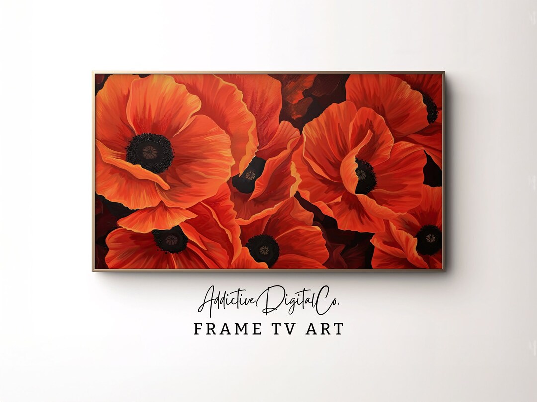 Botanical Poppy Frame Tv Art, Summer Floral Tv Decor, Bold Colorful ...