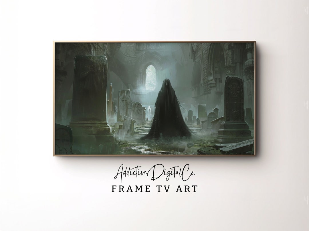 Gothic Crypt Frame TV Art, Haunted Graveyard TV Decor, Dark Digital ...
