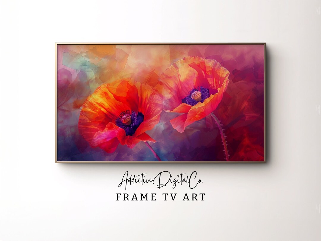 Abstract Poppy Flowers Frame Tv Art, Summer Botanical Tv Decor, Vibrant ...