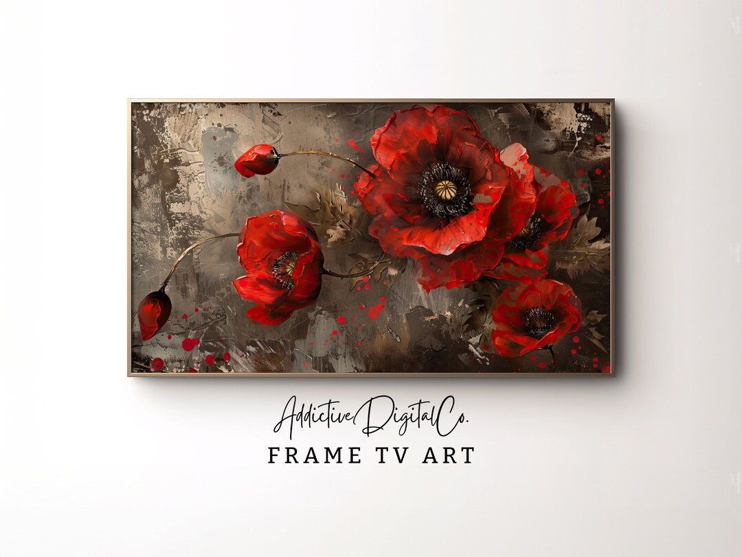 Modern Poppy Flowers Frame Tv Art, Floral Spring Tv Decor, Red Digital ...