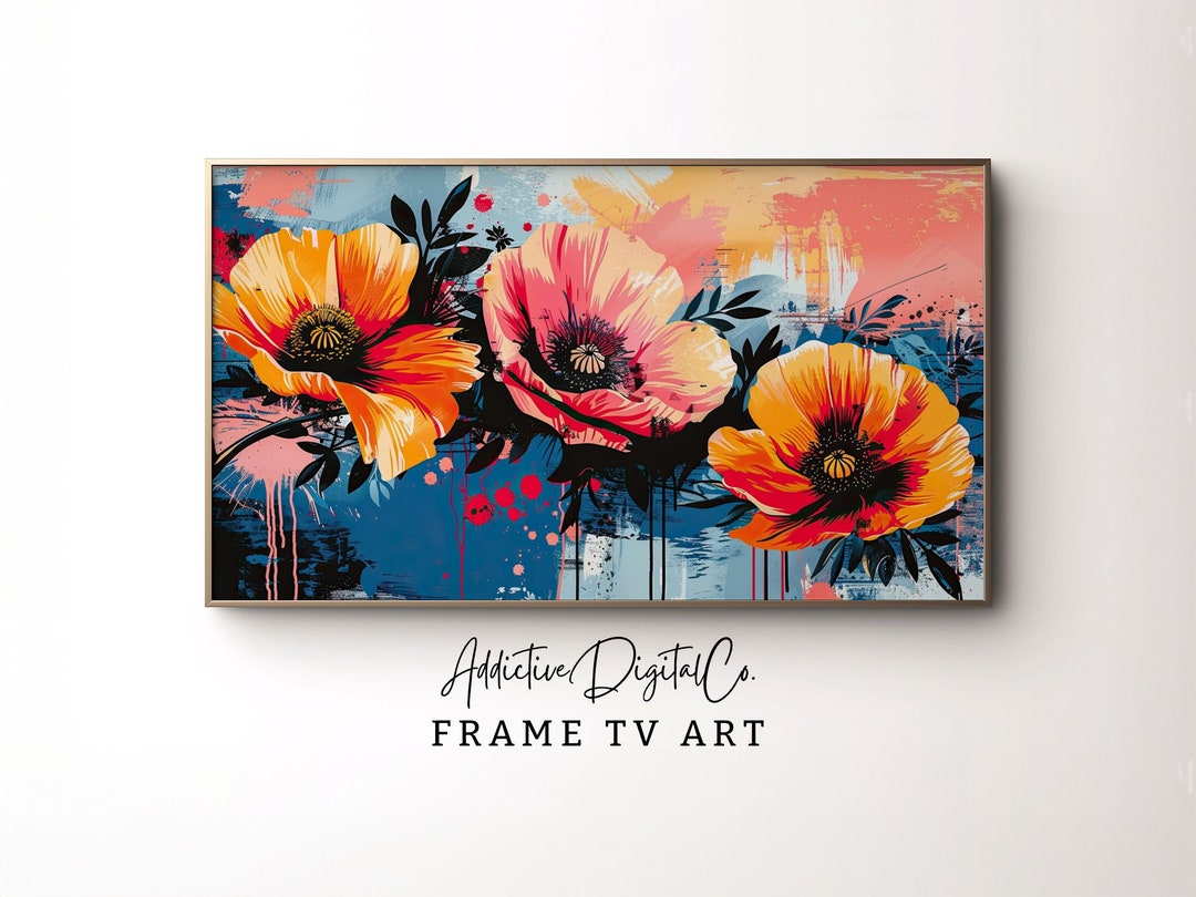 Modern Poppy Frame Tv Art, Floral Spring Tv Decor, Vibrant Digital ...