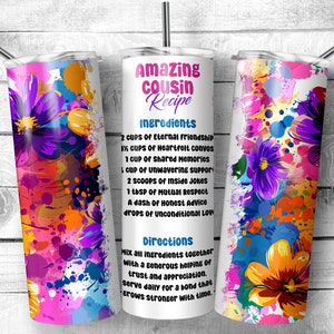 Cousin Recipe Tumbler Wrap, Floral Cuz Seamless Sublimation Designs ...