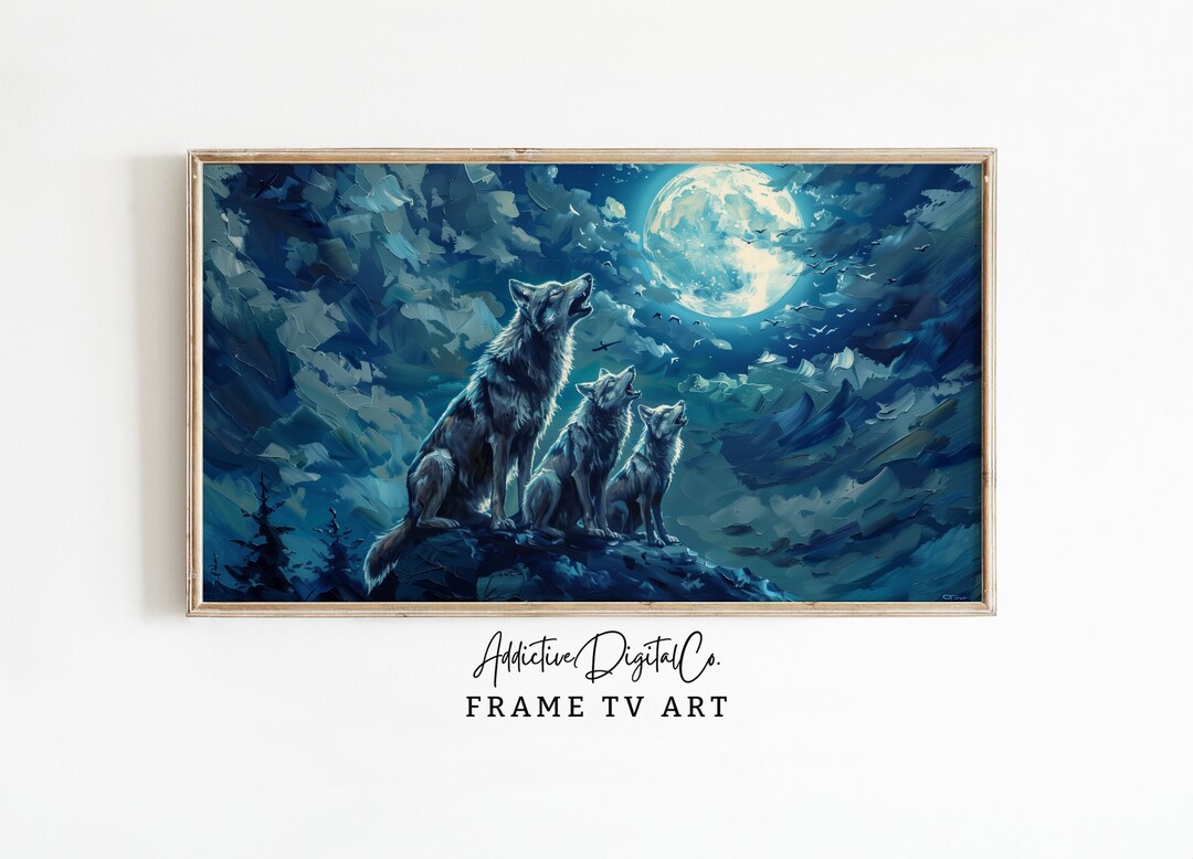 Howling Wolves Frame Tv Art, Mother's Day Wolf Trio Tv Decor, Night ...