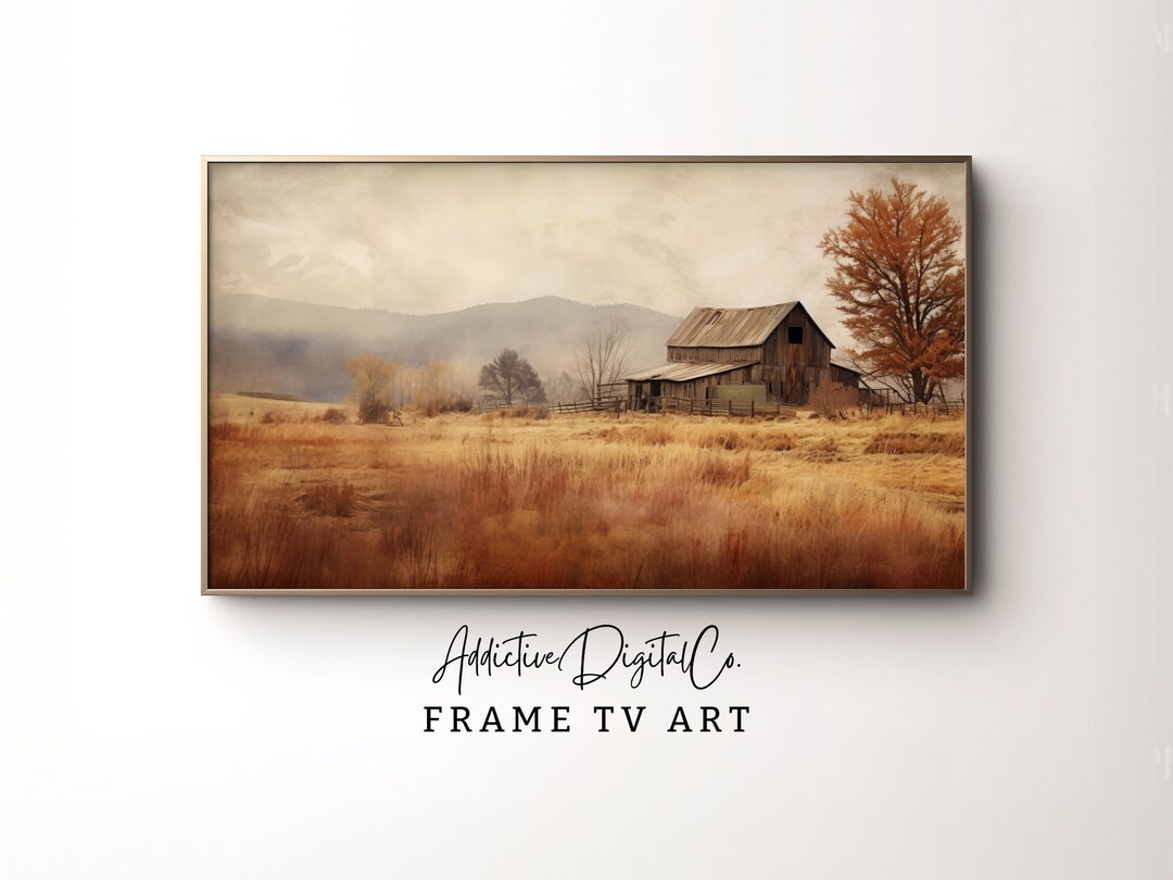 Rustic Farmhouse Barn Frame Tv Art, Autumn Countryside Tv Decor, Orange ...