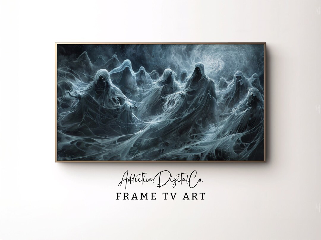 Ethereal Ghostly Figures Frame Tv Art, Spooky Halloween Tv Decor, Blue ...