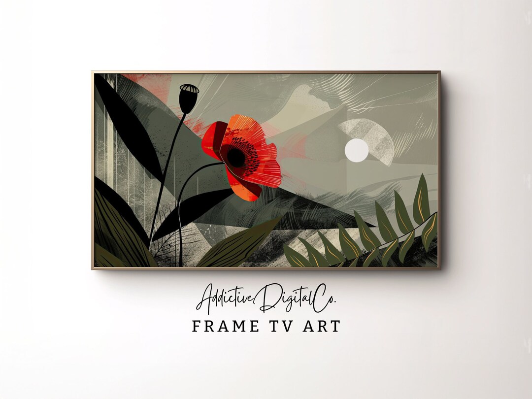 Abstract Poppy Flower Frame Tv Art, Spring Botanical Tv Decor, Red ...