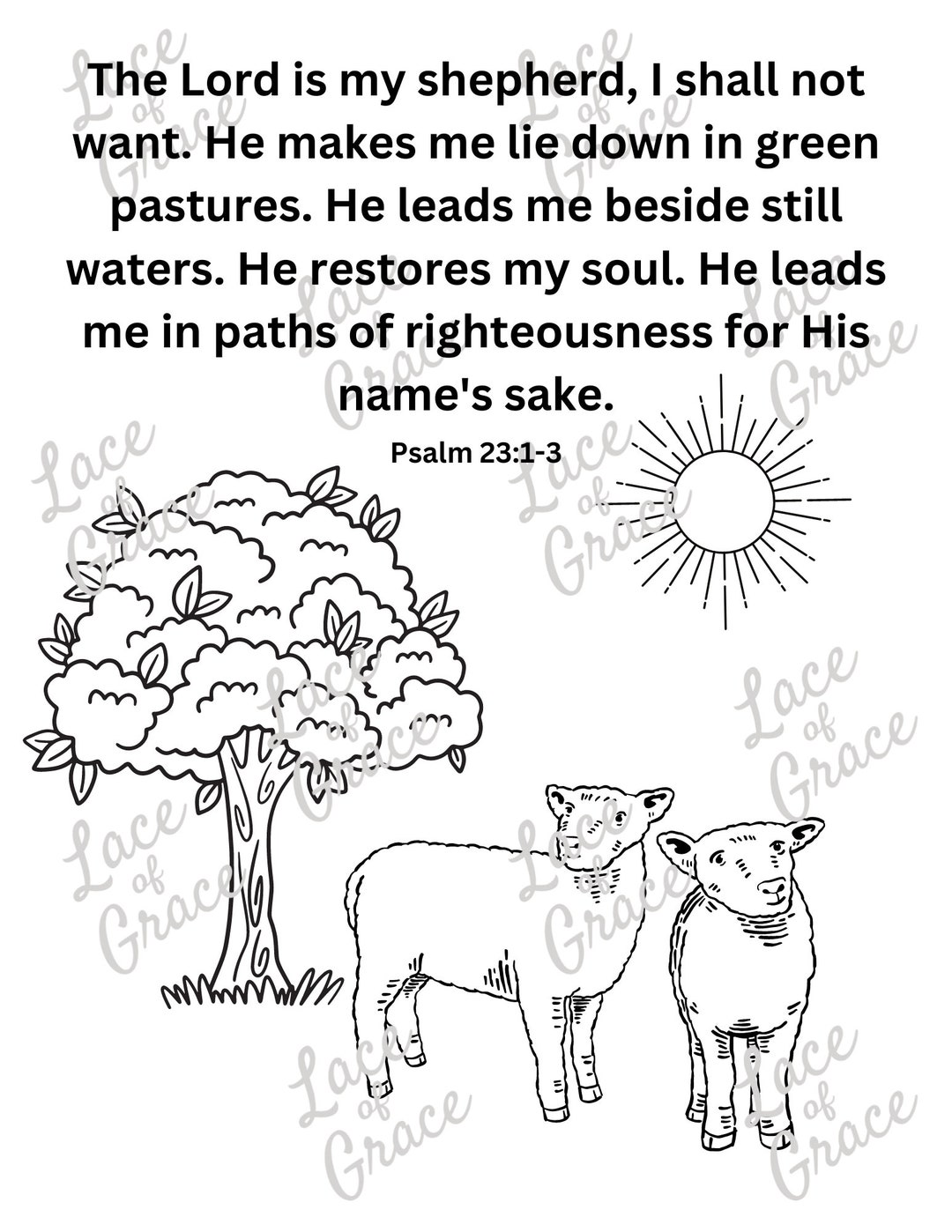 Bible Coloring Page - Psalm 23:1-3 - Etsy