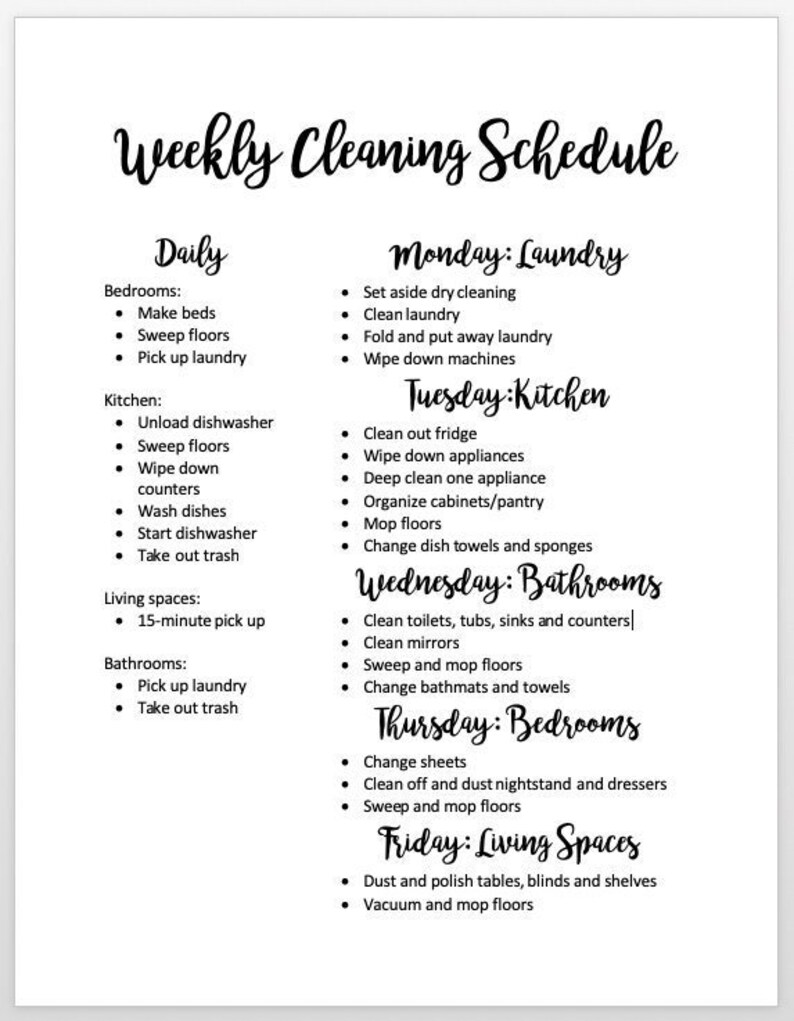 Cleaning Schedule - Etsy