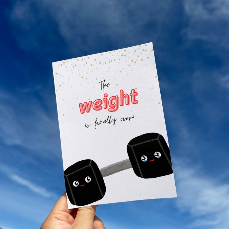 Dumbbell the Weight is Finally Over Congratulations Greeting Card ...