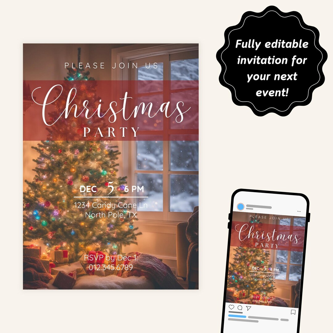Cozy Christmas Party Invitation . 5x7 Inch Editable Canva Template ...
