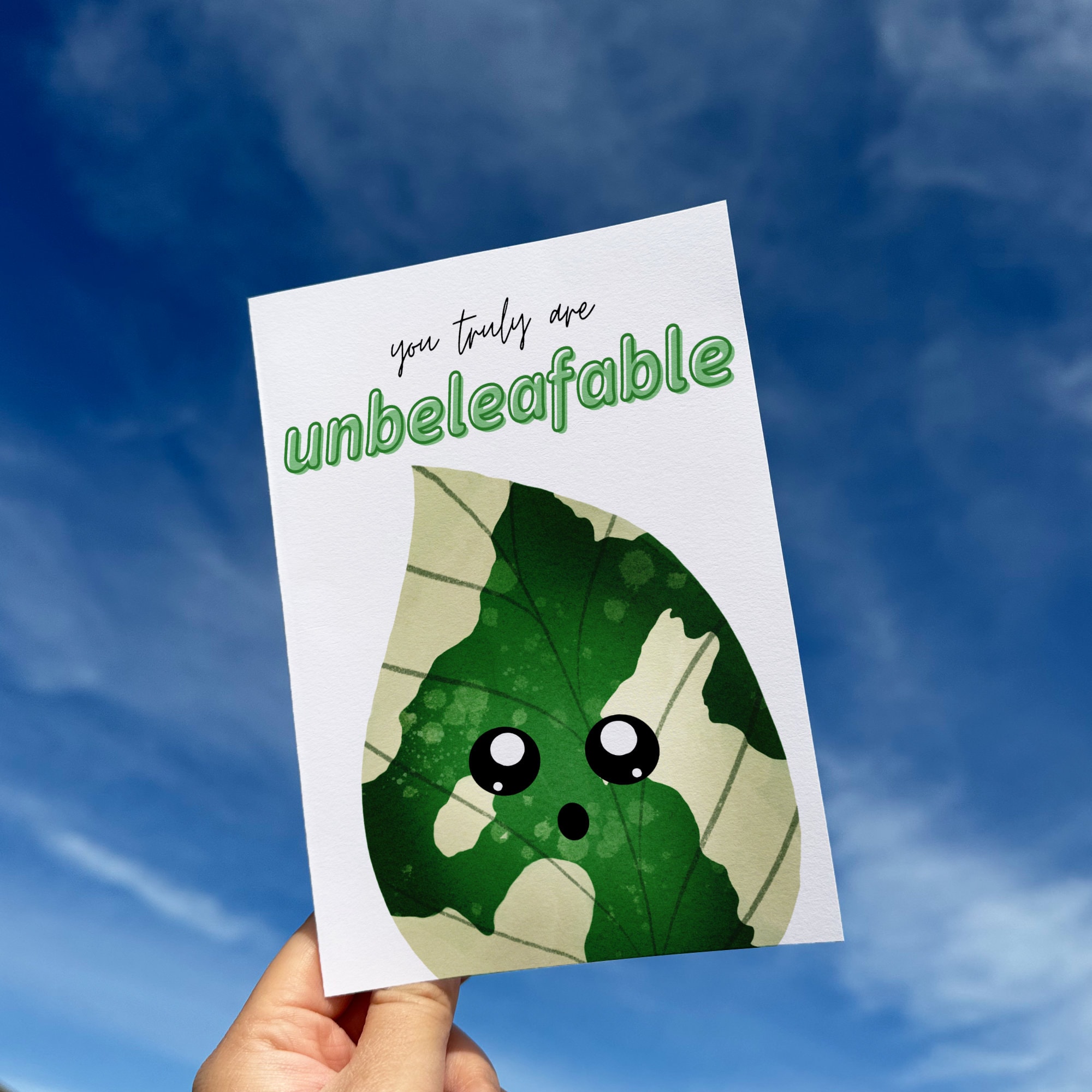 Variegated Leaf Unbeleafable Greeting Card . Plant Pun, Cute, Funny, Kawaii. Mother's Day ...