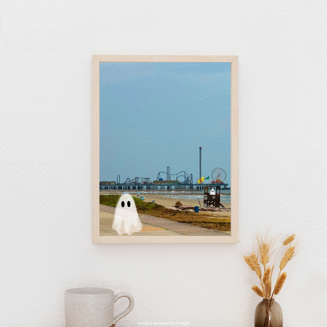 Cute Ghosts at the Beach + Pleasure Pier in Galveston Texas Painting ...