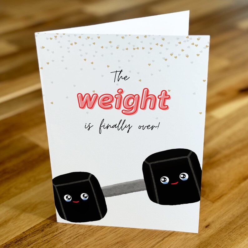 Dumbbell the Weight is Finally Over Congratulations Greeting Card ...