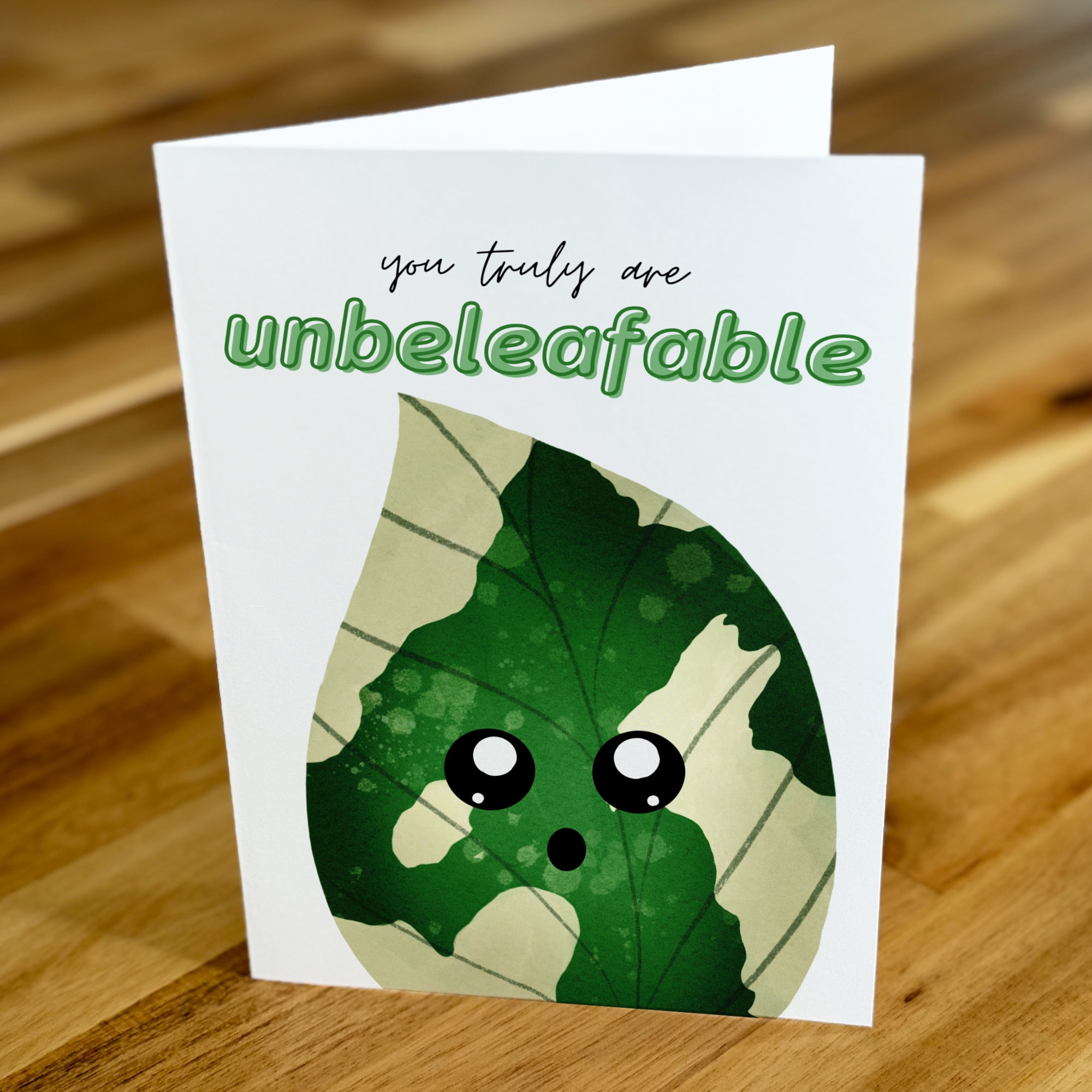 Variegated Leaf Unbeleafable Greeting Card . Plant Pun, Cute, Funny ...