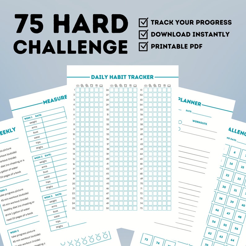 75 Hard Challenge, 75 Hard Tracker, Weight Loss Tracker, 75 Day Hard ...