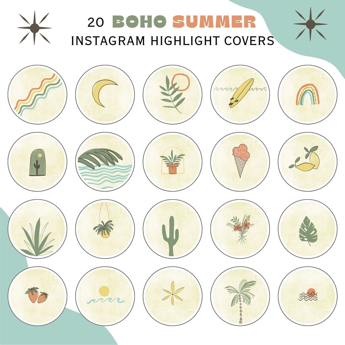 Instagram Highlight Covers, Boho Summer Icons, Boho Instagram Aesthetic ...