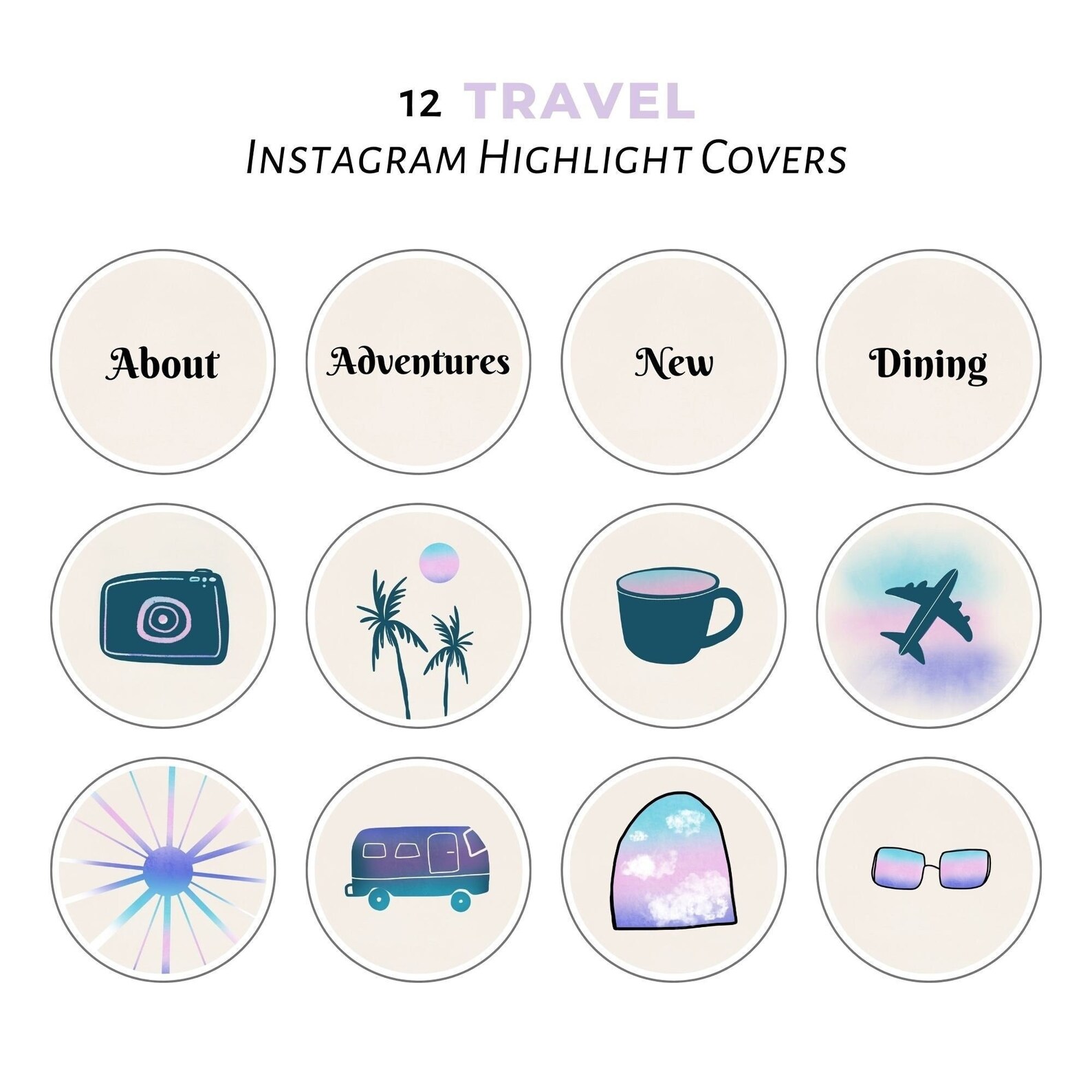 Instagram Highlight Covers, Travel Instagram, Hand Drawn Icons - Etsy