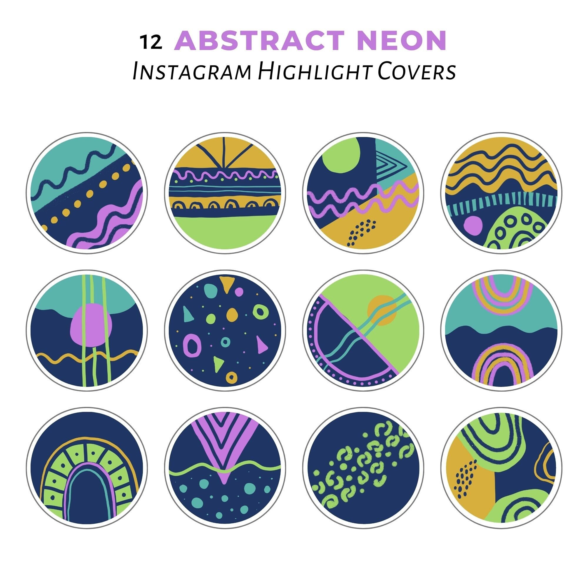 Instagram Highlight Covers, Abstract Neon Instagram, Funky Bright Icons ...