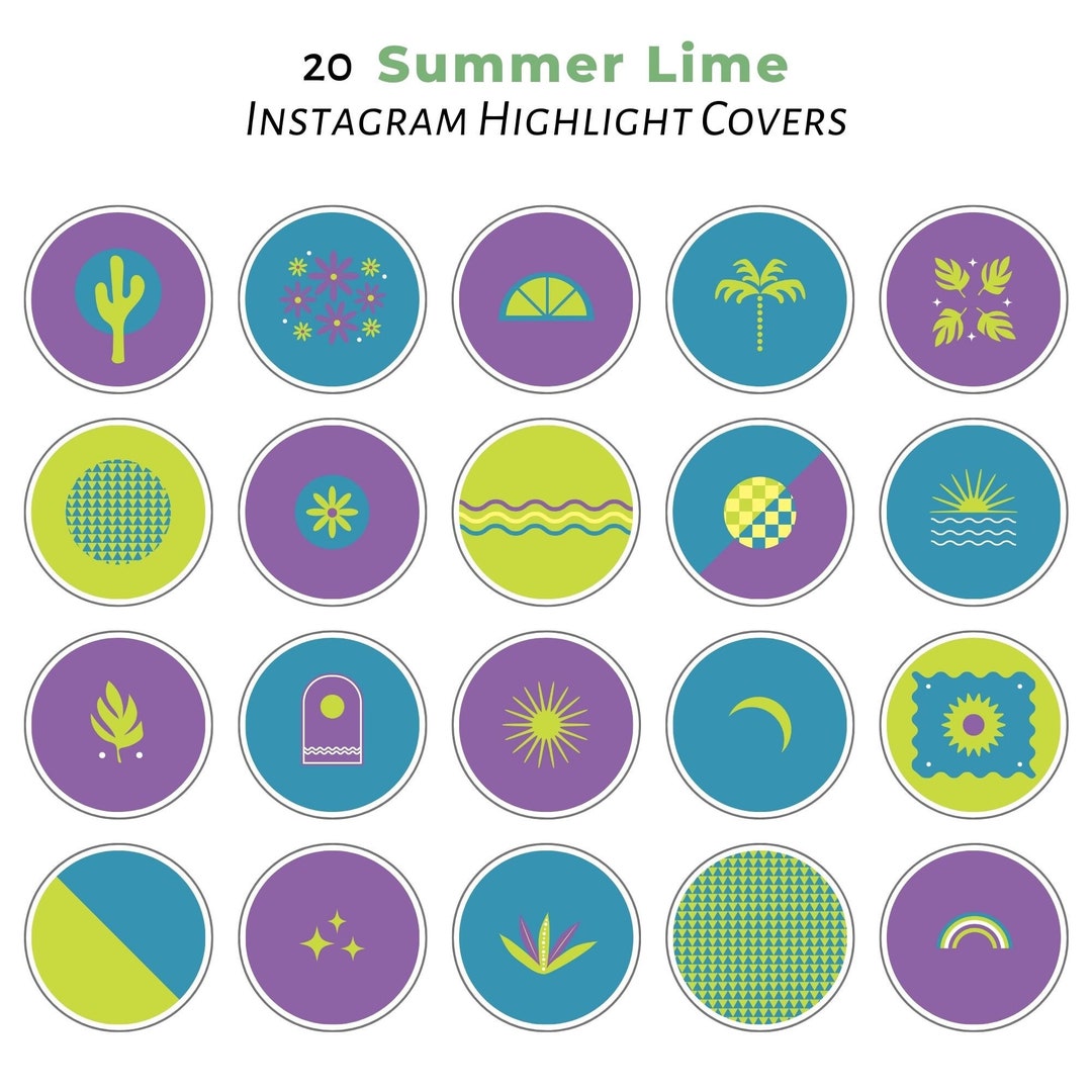 Instagram Highlight Covers, Summer Lime Icons, Bright Instagram ...