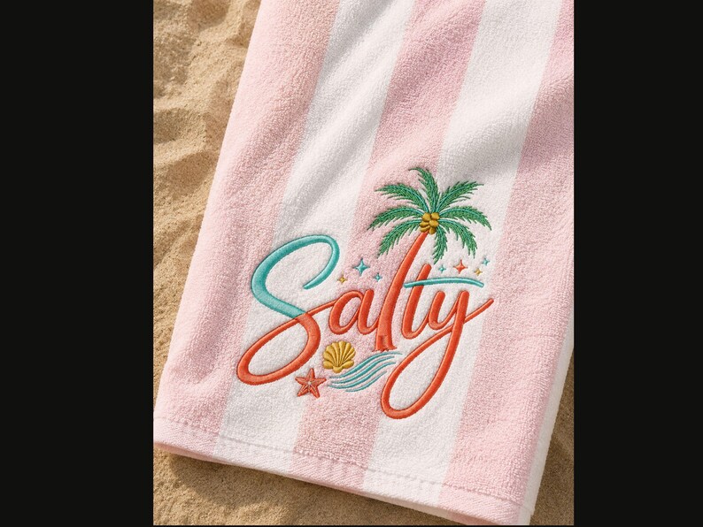 Salty Beach Embroidery Design | Palm Tree, Seashell, Waves (digital ...