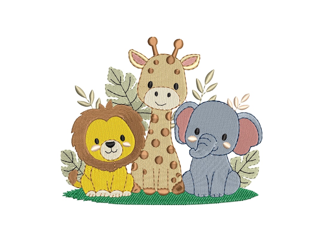 Safari Trio Embroidery Design – Lion, Elephant, Giraffe Baby Animals ...