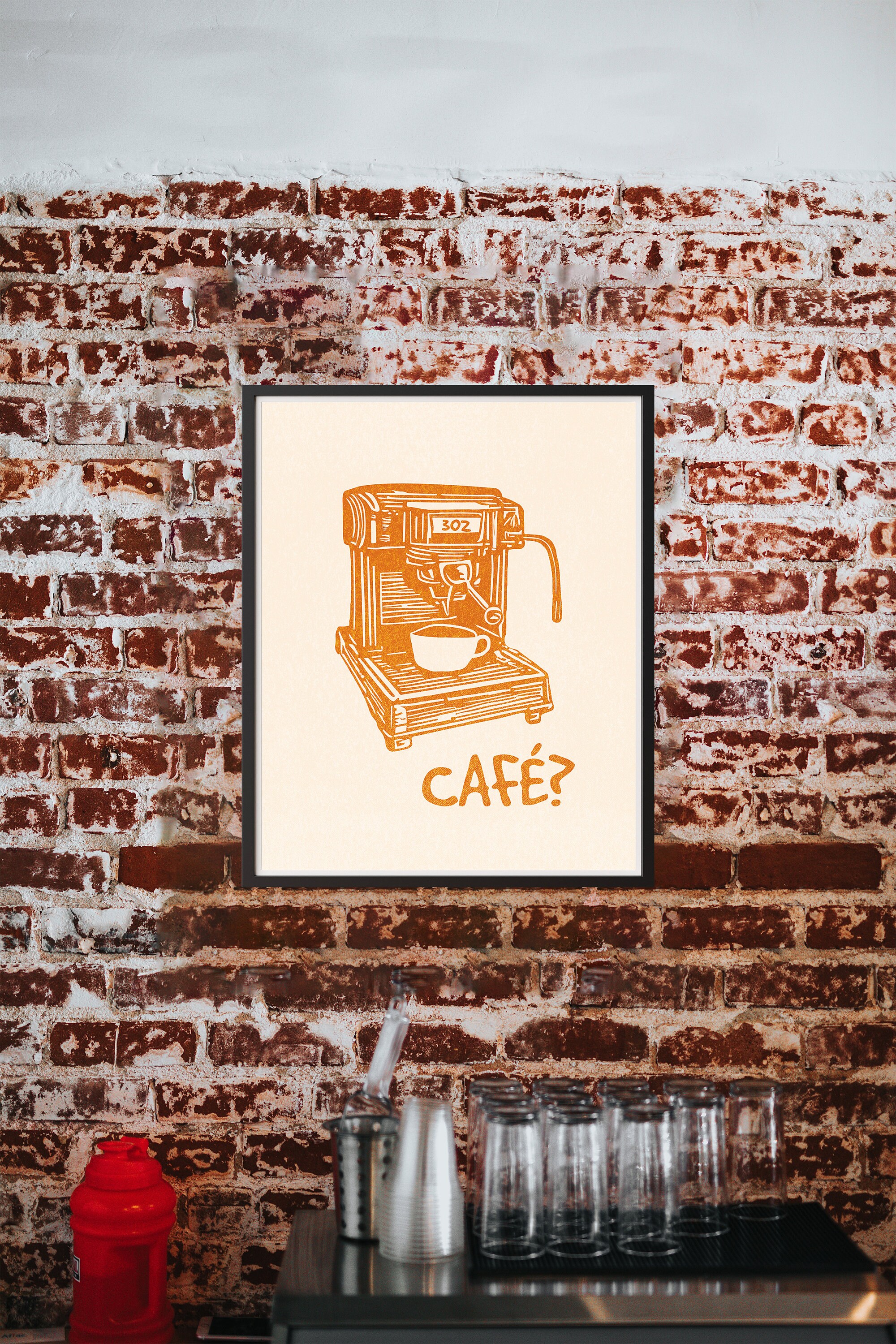 Café Poster Coffee Sign, Kitchen Wall Art, Espresso Machine Art, Home ...