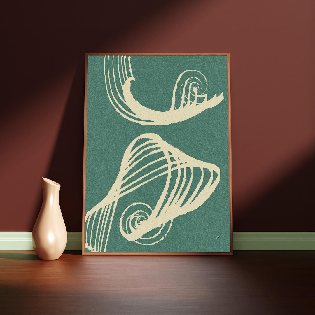 Abstract Line Art Wall Print | Minimalist Japandi Decor in Moss Green ...