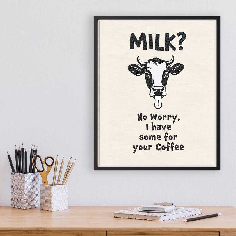 Funny Coffee Poster With Cow Illustration for Kitchen Decor - Etsy
