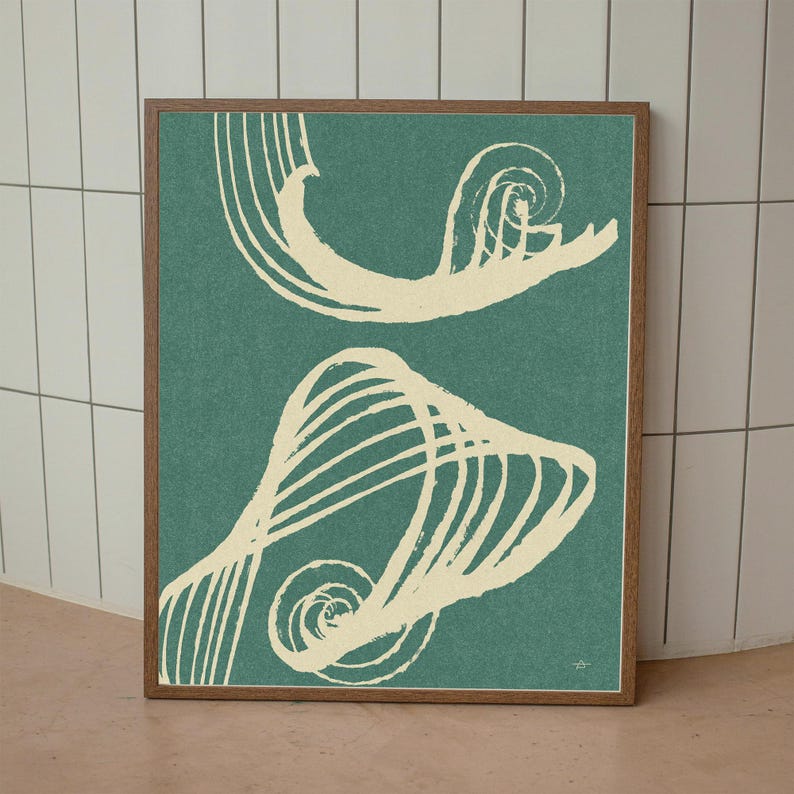 Abstract Line Art Wall Print | Minimalist Japandi Decor in Moss Green ...