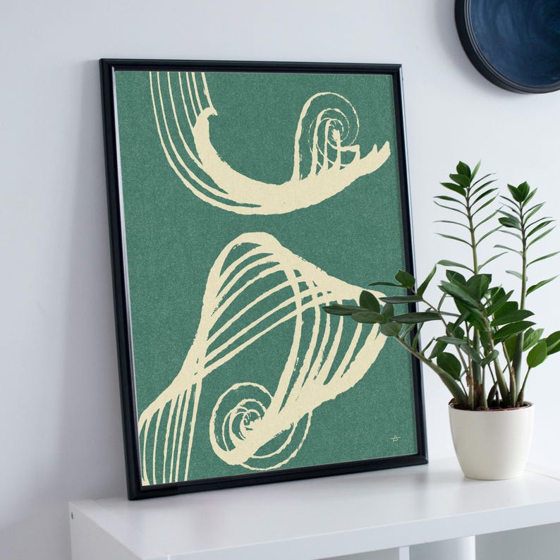 Abstract Line Art Wall Print | Minimalist Japandi Decor in Moss Green ...