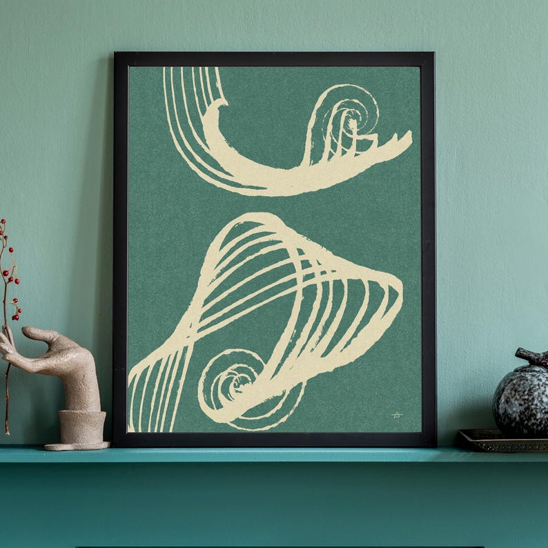 Abstract Line Art Wall Print | Minimalist Japandi Decor in Moss Green ...