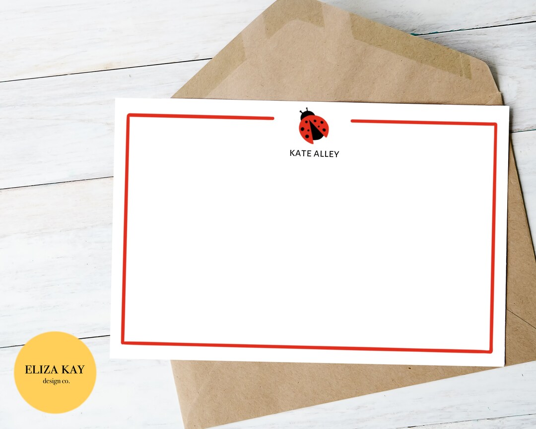 Editable Ladybug Notecard- Customizable Red Notecard, Personalized ...