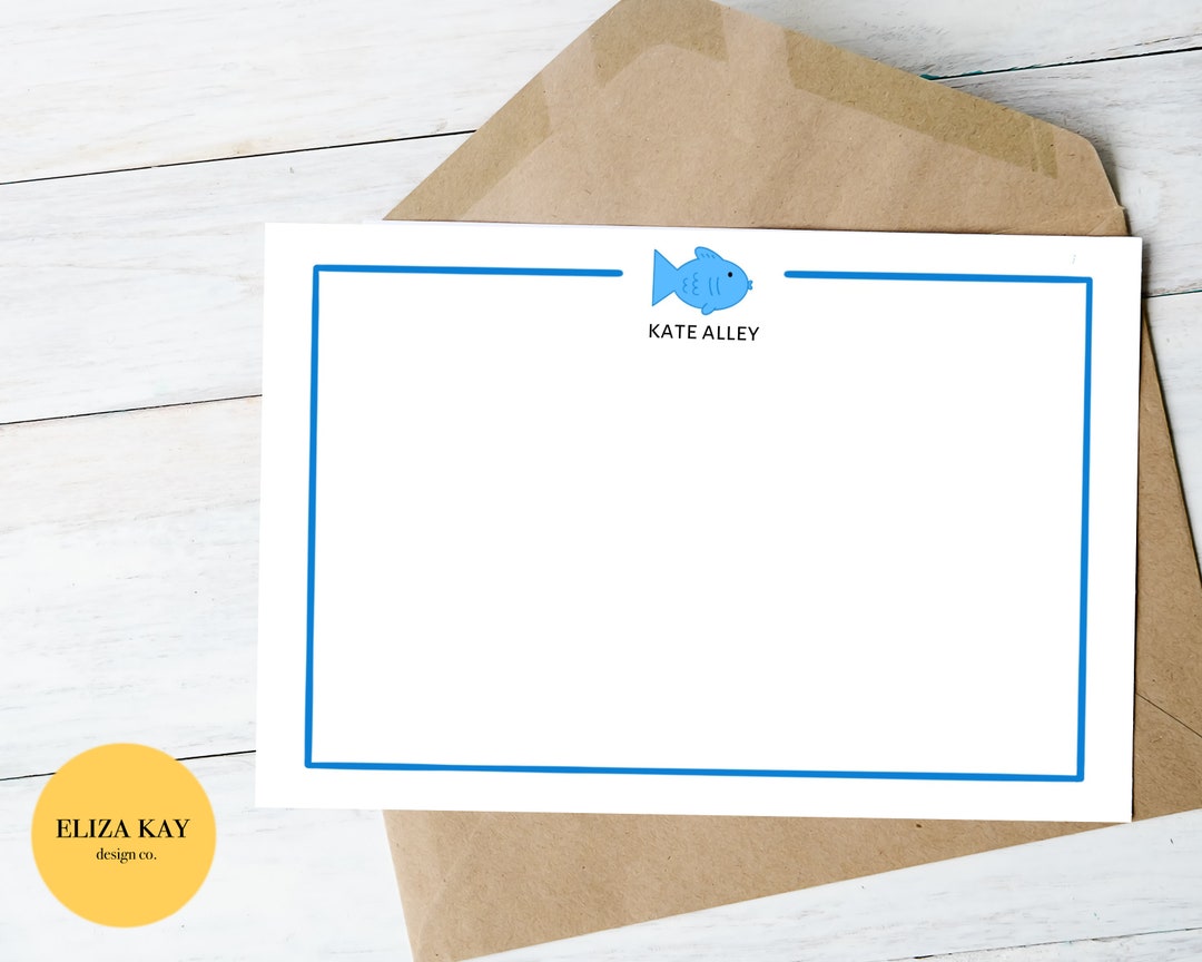 Editable Fish Notecard- Customizable Blue Notecard, Personalized ...