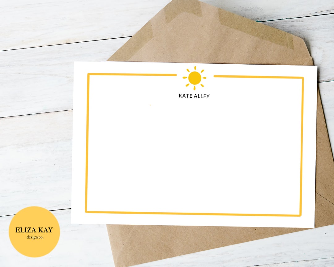 Editable Sunshine Notecard- Customizable Yellow Notecard, Personalized ...