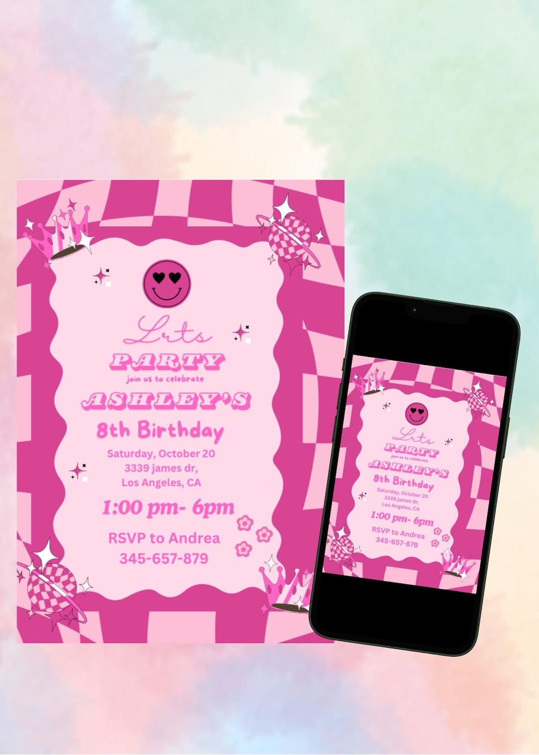 Retro Preppy Pink Birthday Invitation, Editable Preppy Pink Party ...