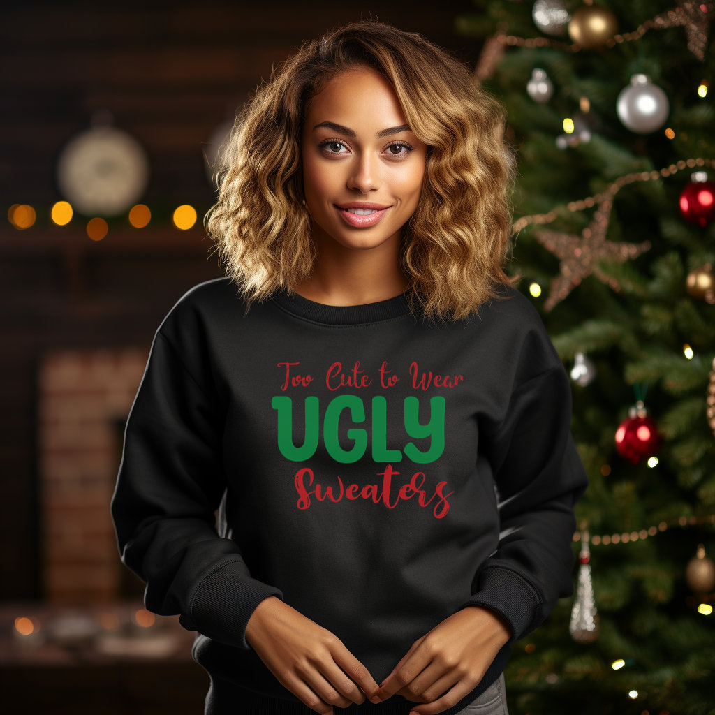Too Cute to Wear Ugly Sweaters, Funny Sweater for Christmas Parties ...