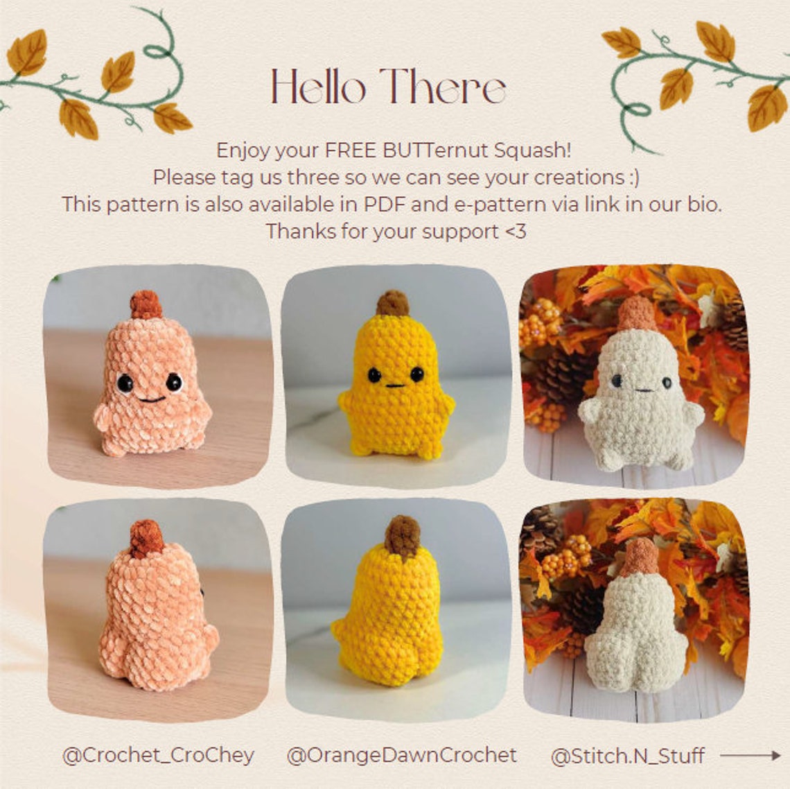 Butternut Squash NO-SEW Crochet Amigurumi PDF Pattern, Cute Pumpkin ...