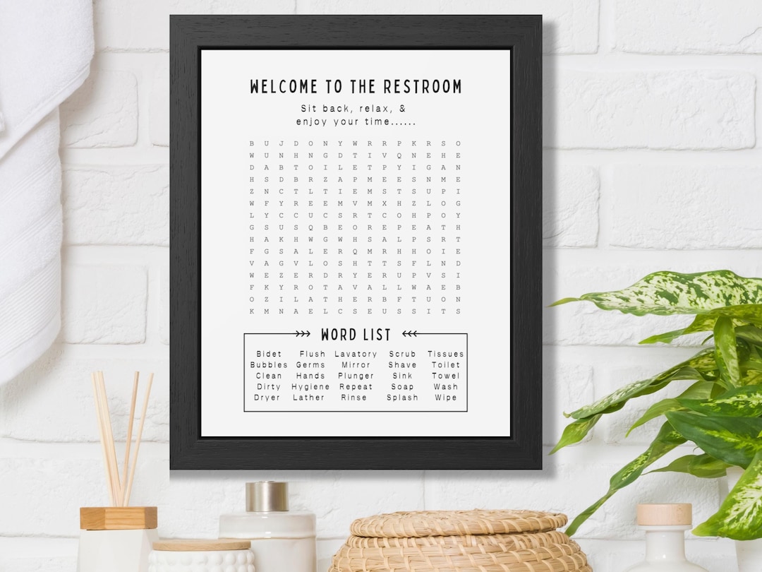 Fun Word Search Wall Art for Bathroom Decor With Frame 8x10 Word Search ...