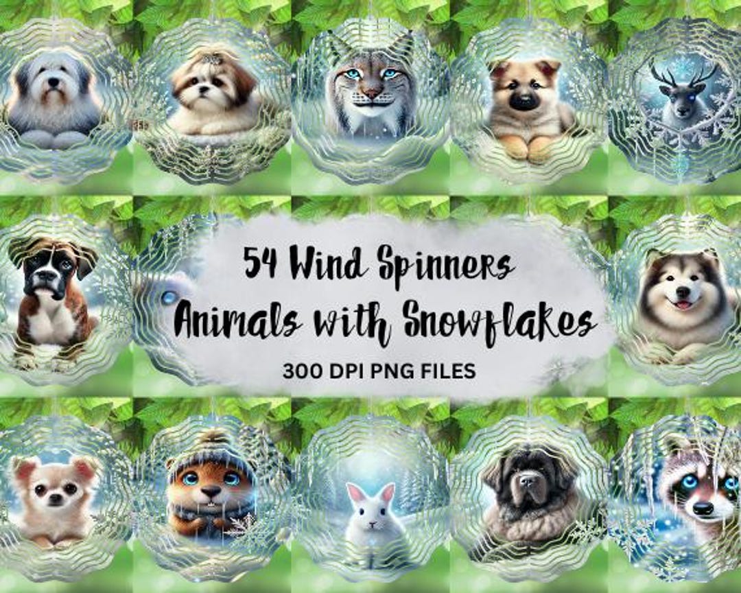 54 Wind Spinner Megabundle Animals With Snowflakes PNG Sublimation ...