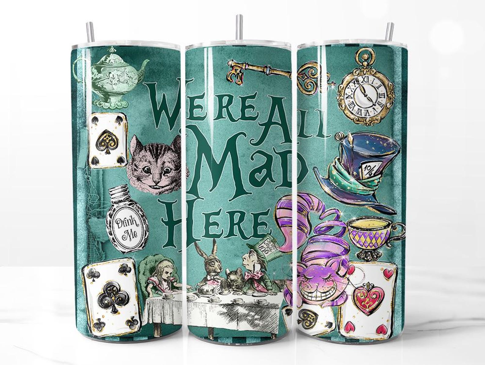 Seamless Alice in Wonderland Tumbler, 20oz Skinny Tumbler Sublimation ...