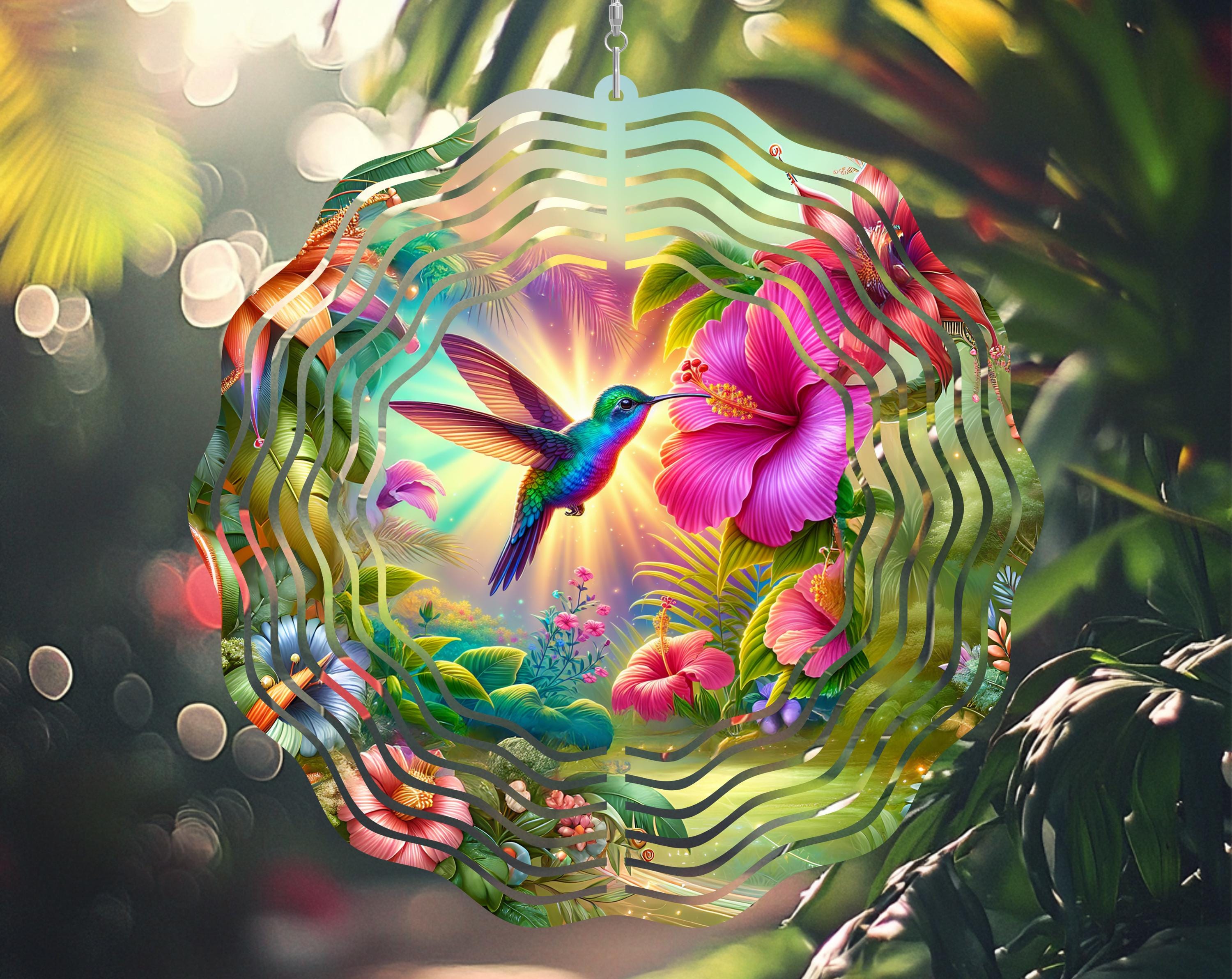 3D Hummingbird Wind Spinner - Hibiscus Bird Windspin, Tropical Flowers ...