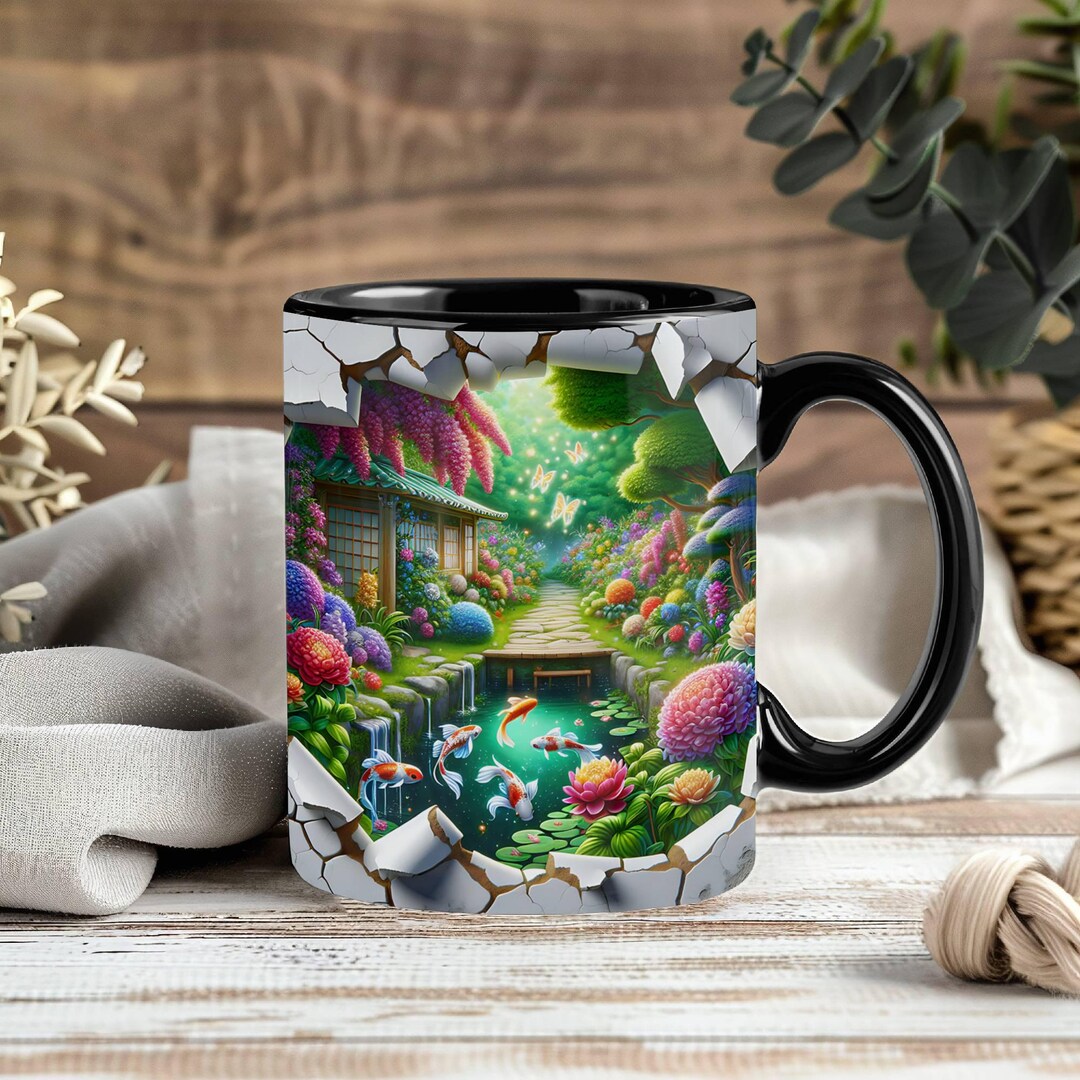 3D Japanese Garden Mug Wrap, 3D Koi Lake Mug Wrap Sublimation Design ...