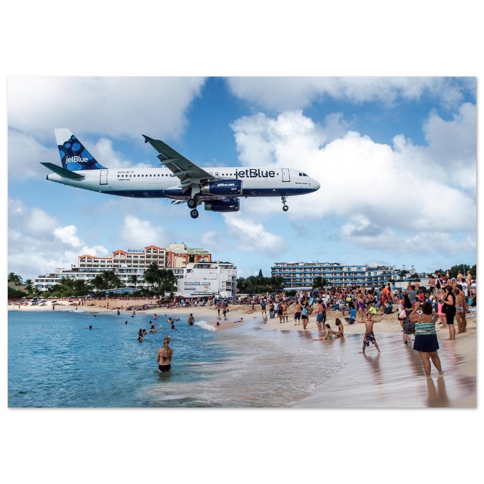 Sint Maarten, Maho Beach, Jetblue Airplane Lands Over Maho Beach ...